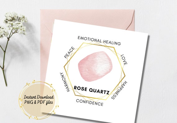 Rose Quartz Gemstone Printable Crystal Meaning Card. Product - Etsy