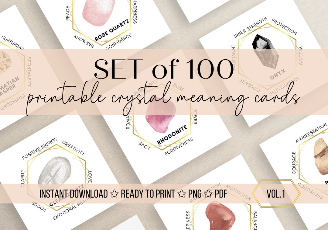 VOL.1 - Set of 100 Printable Crystal Meaning Cards Printable Labels ...