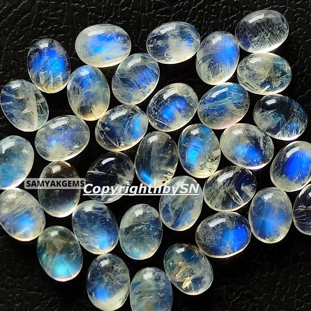 AAA Blue Fire Rainbow Moonstone 8x10mm Oval Cabochon, Moonstone ...