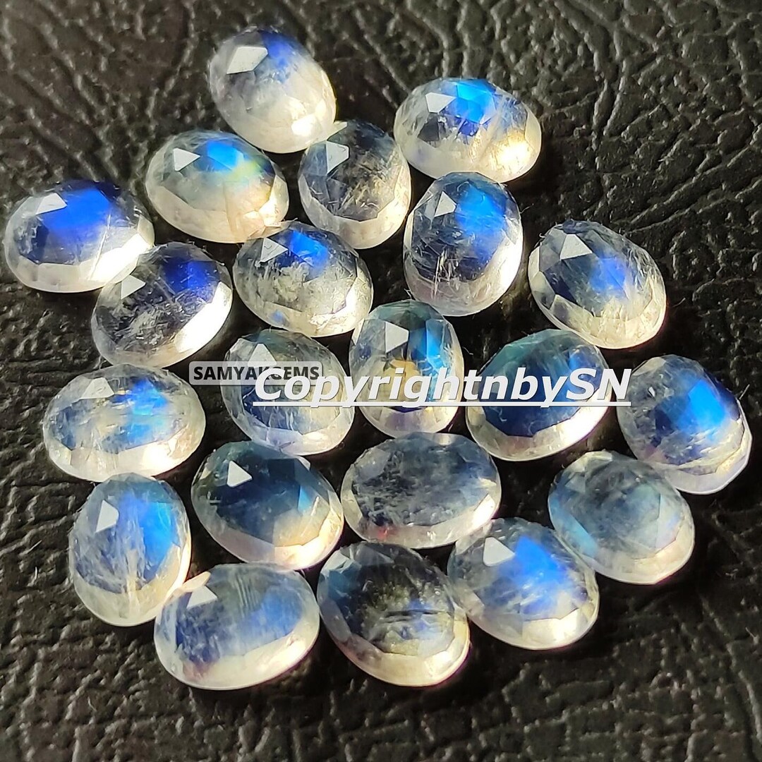 Blue Fire Moonstone 7x9mm Rose Cut Cabochon - Oval Faceted Moonstone ...