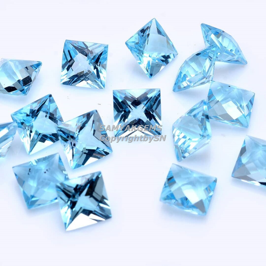 AAA Blue Topaz 3mm 5mm Square Cut Gemstones Loose Faceted Topaz Stones ...