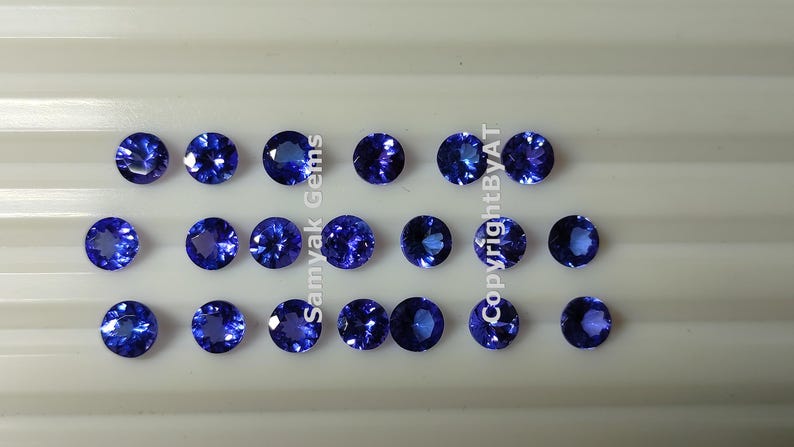 AAA++ Tanzanite 7mm Natural Gemstone: Loose Tanzanite Pair Round Stones ...