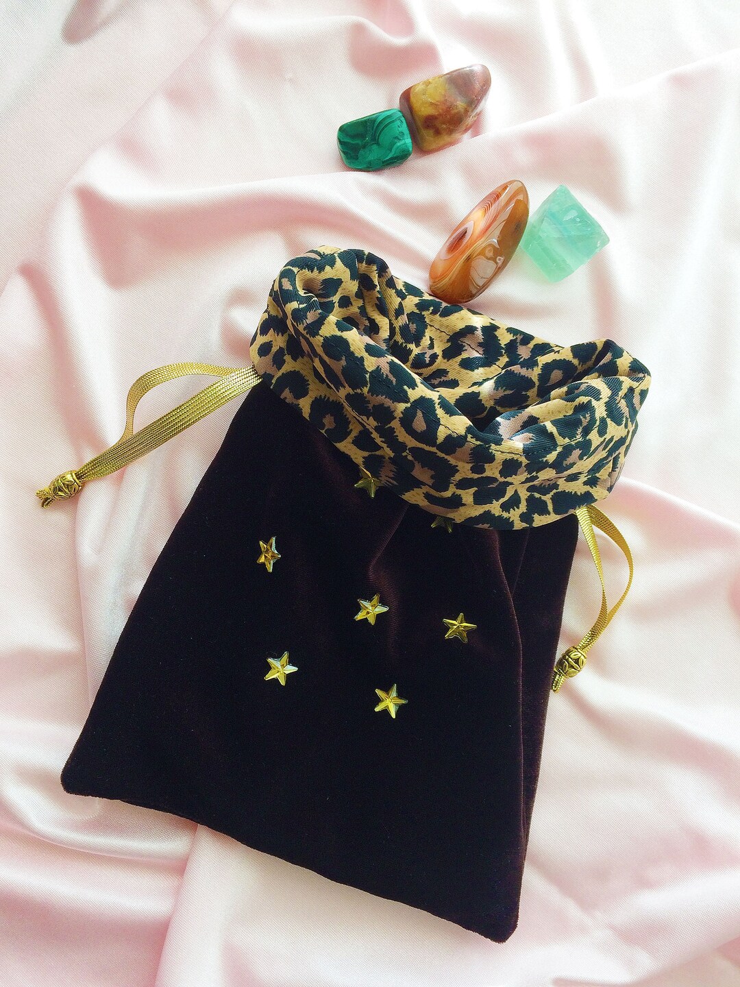 Luxurious Velvet Tarot Pouch With Leopard Lining and Star Rhinestones ...