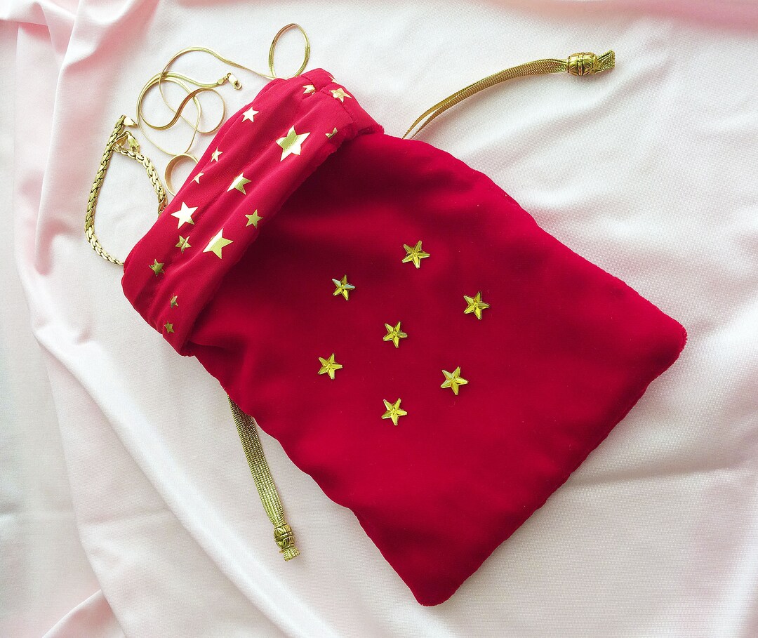 Stunning Red Velvet Tarot Pouch With Golden Cord Drawstrings and Beaded ...