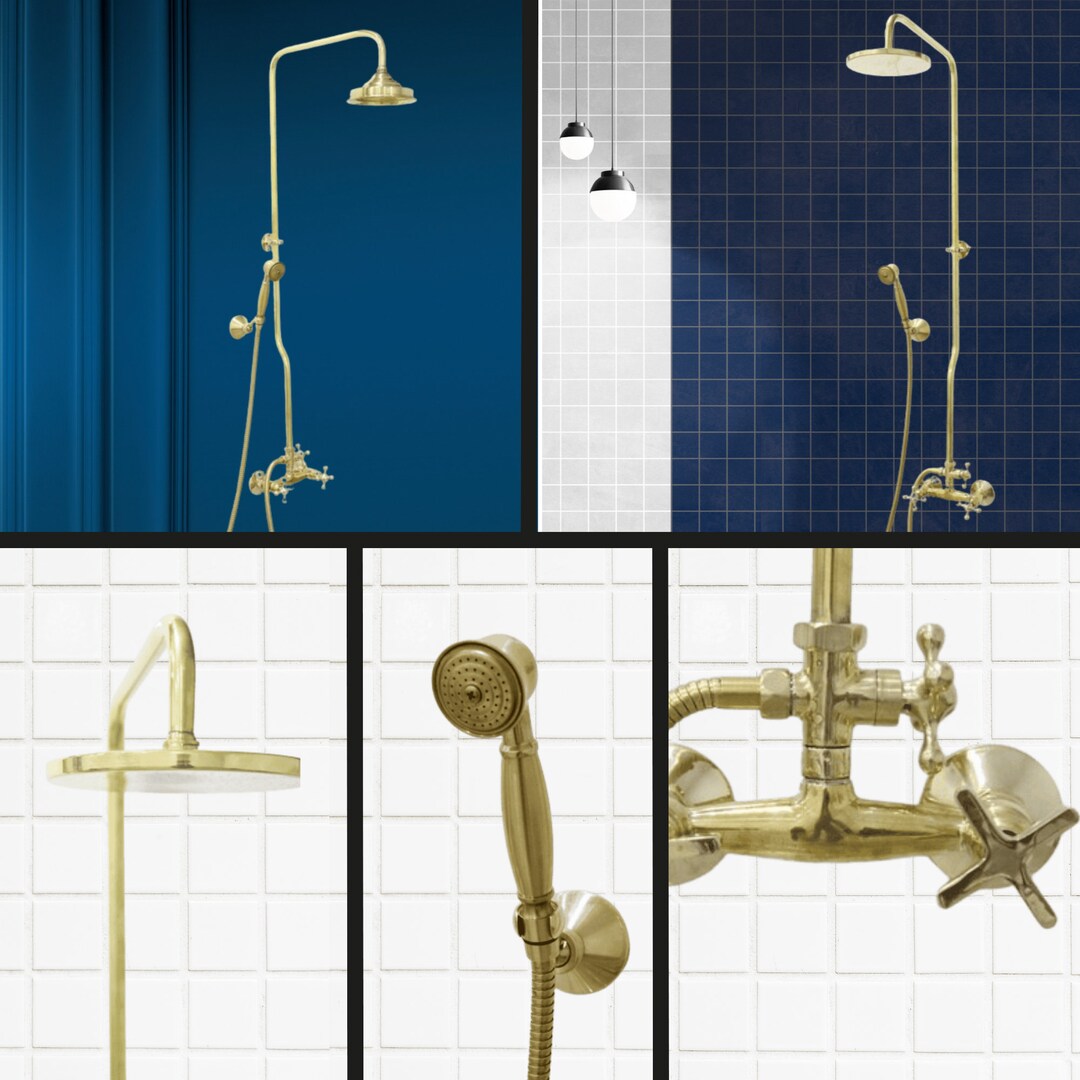 Unlacquered Brass Shower System With Round Shower Head,brass Exposed ...