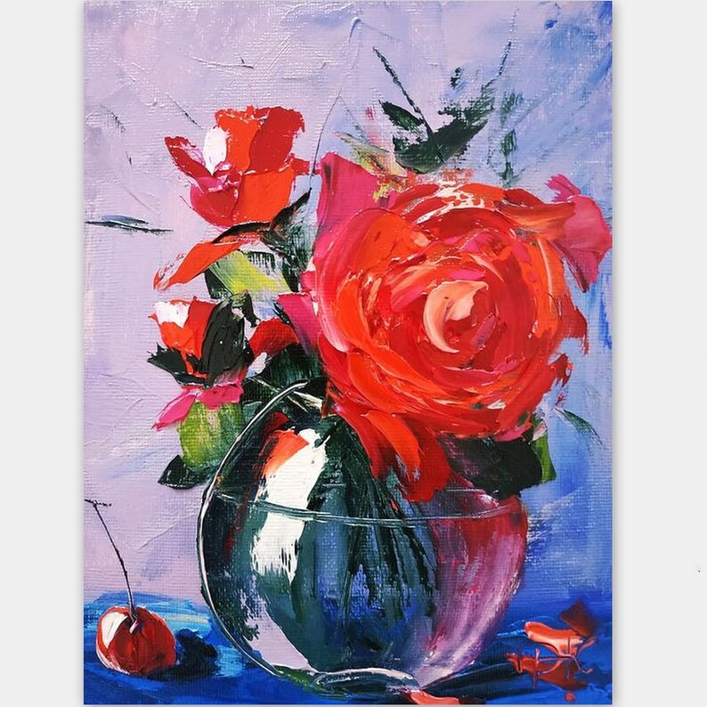 Roses Painting Original Oil Painting Impasto 3D Floral Fine Art Framed ...