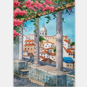 Lisbon Print, Lisbon Cityscape, Travel Sketch, Watercolor Painting, Art ...
