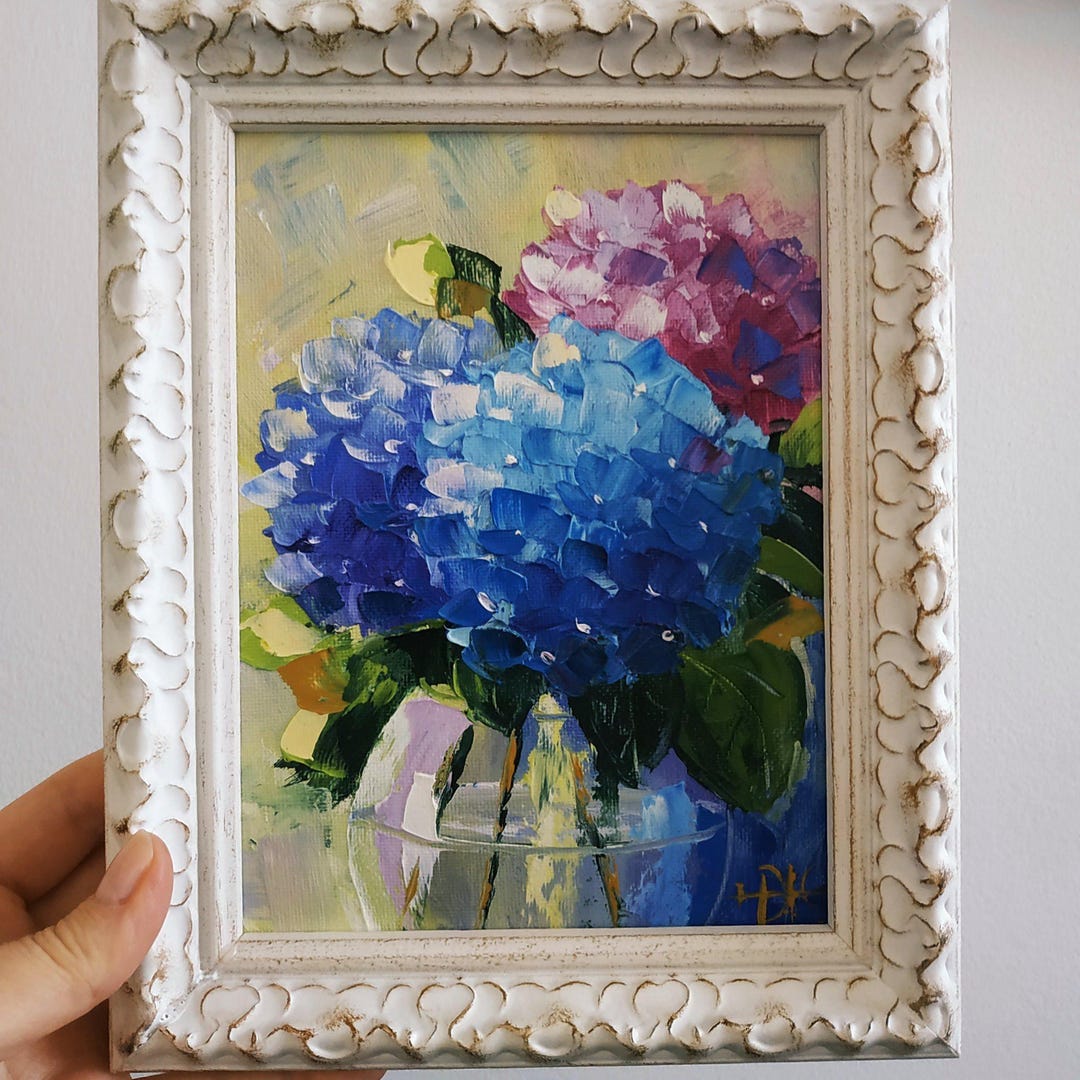 Hydrangea Impasto Oil Painting: 3D Floral Art, Gilded Frame, 8x6 - Etsy
