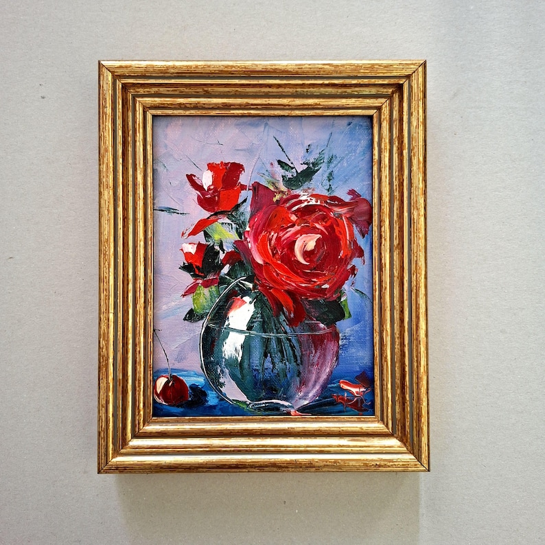 Roses Painting Original Oil Painting Impasto 3D Floral Fine Art Framed ...
