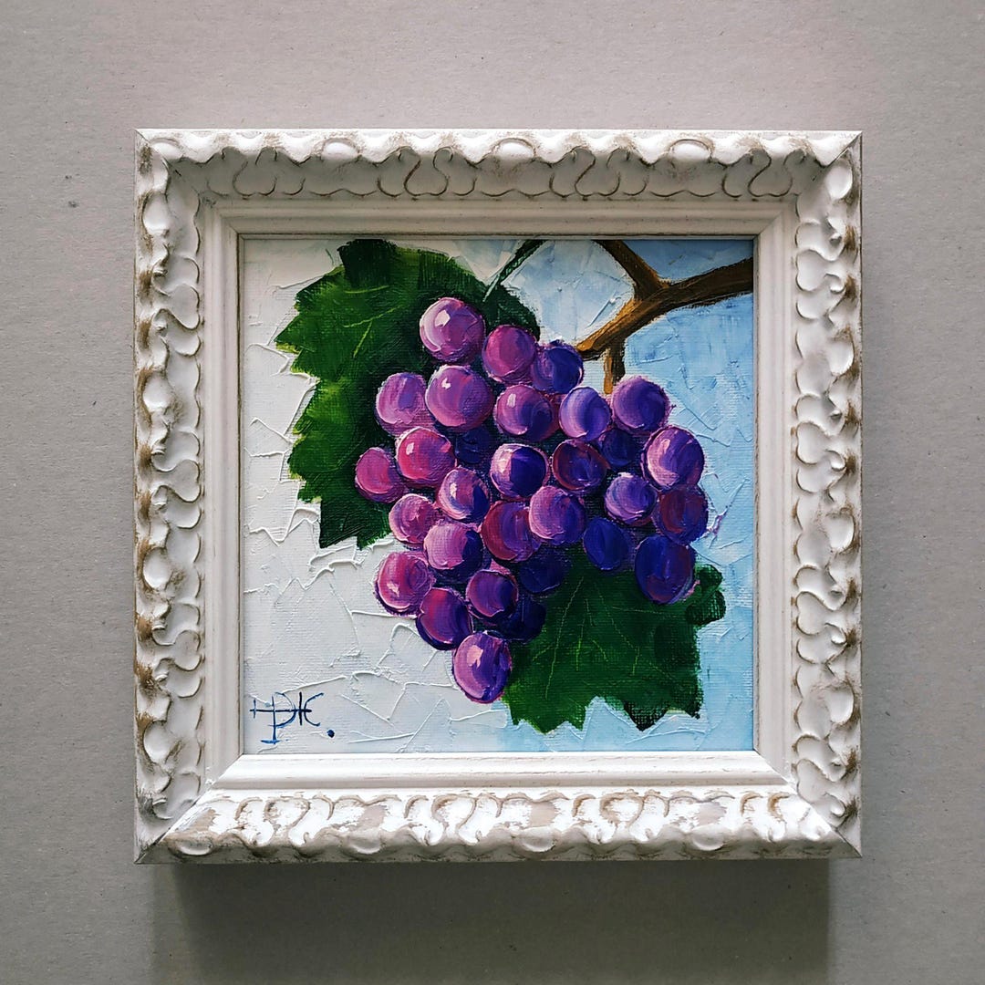 Pintura a óleo original de uvas, estilo impasto, para decoração de ...