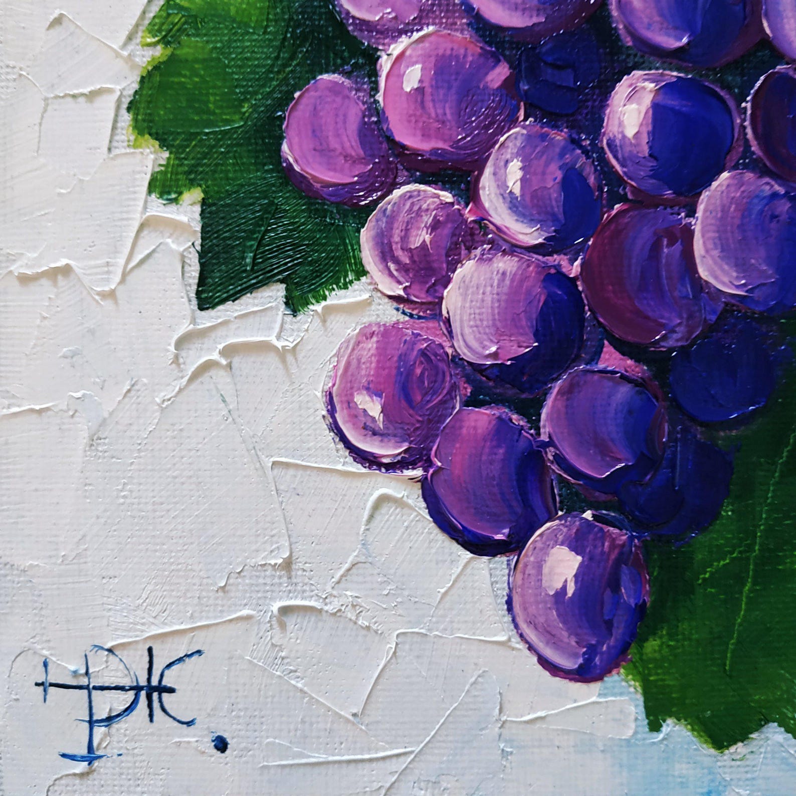 Pintura a óleo original de uvas, estilo impasto, para decoração de ...