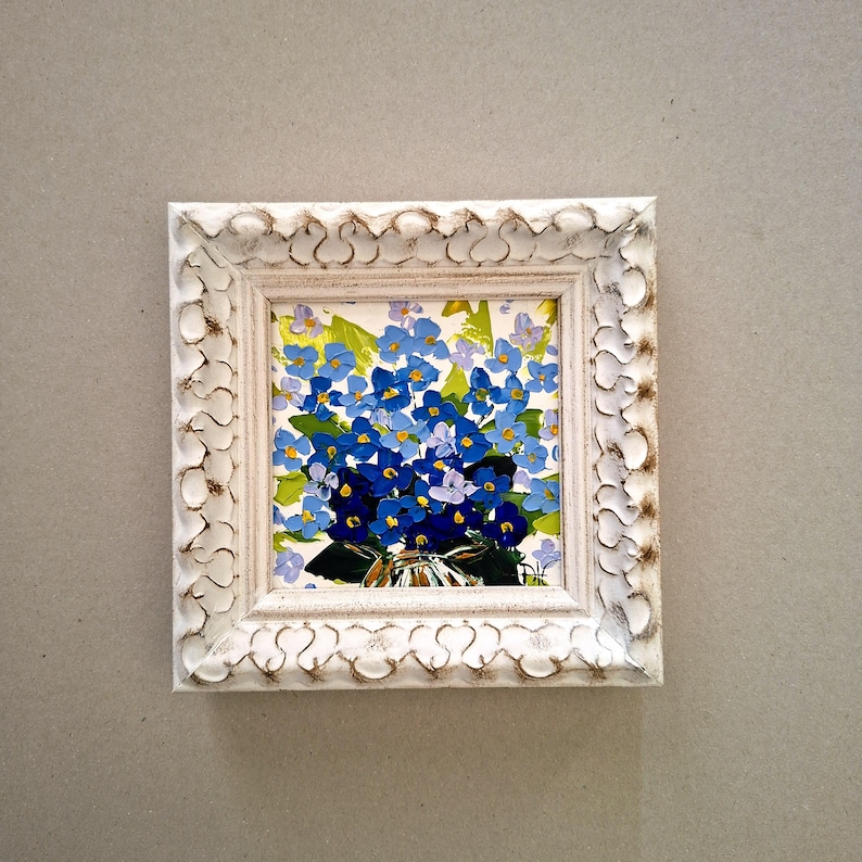 Forget-me-not Painting Flower Original Art Impasto Oil Painting Framed ...
