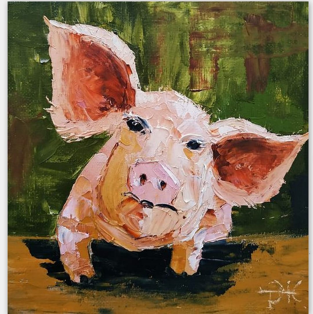 Piglet Painting Farmhouse Art Animal Painting Original Oil - Etsy