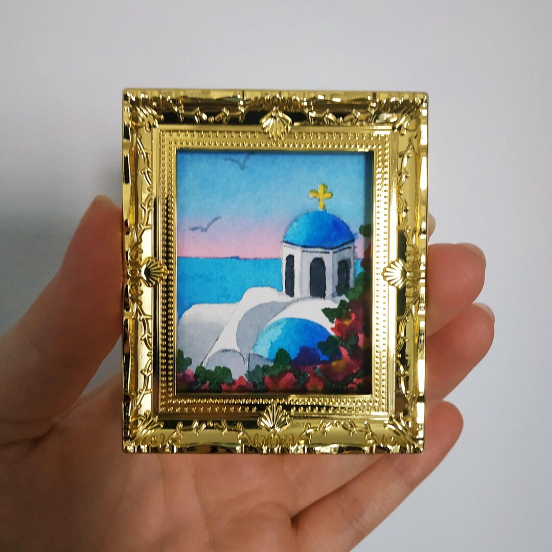 Santorini Tiny Painting Greece Art Landscape Miniature Watercolor ...