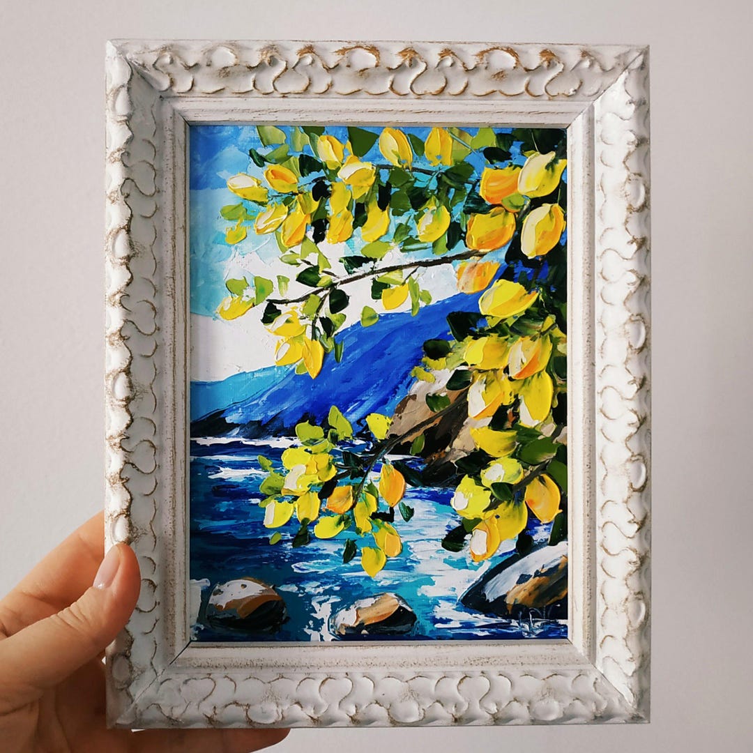 Sicilian Lemon Tree Oil Painting: Coastal Italy Art, Framed Impasto 3D ...