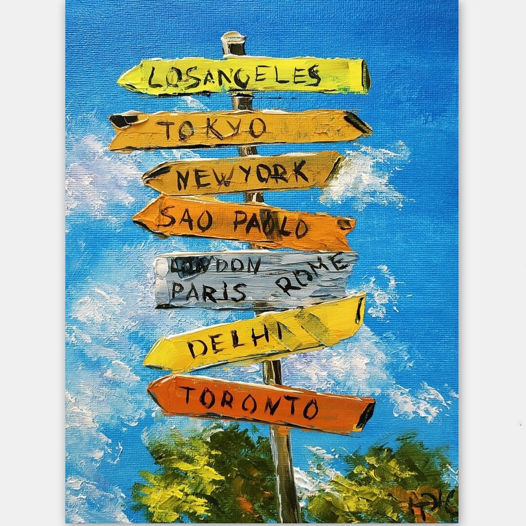 Road Sign Painting Original Art Impasto Oil Painting Palette Knife 3D ...