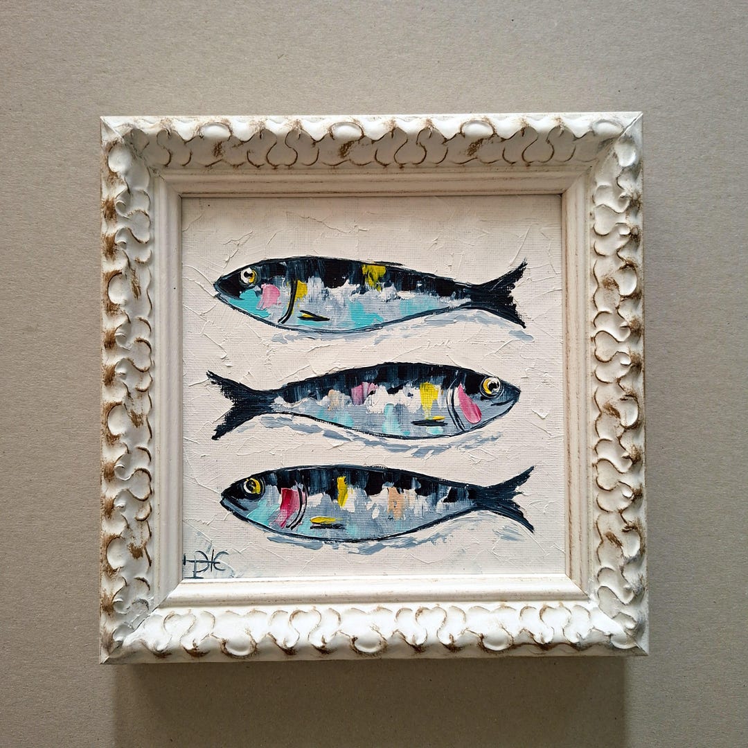 Sardines Original Painting French Country Impasto Oil Painting Framed ...