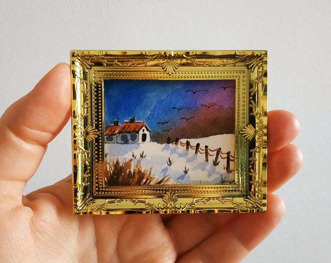Miniature House Painting Landscape Art Tiny Watercolor Original Art ...