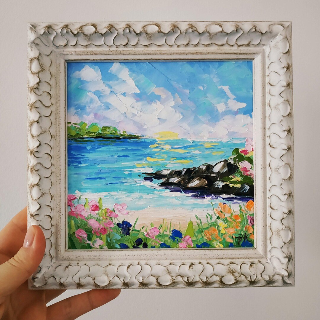 Irish Coastal Impasto Oil Painting: 3D Palette Knife Art, Framed 6x6 - Etsy