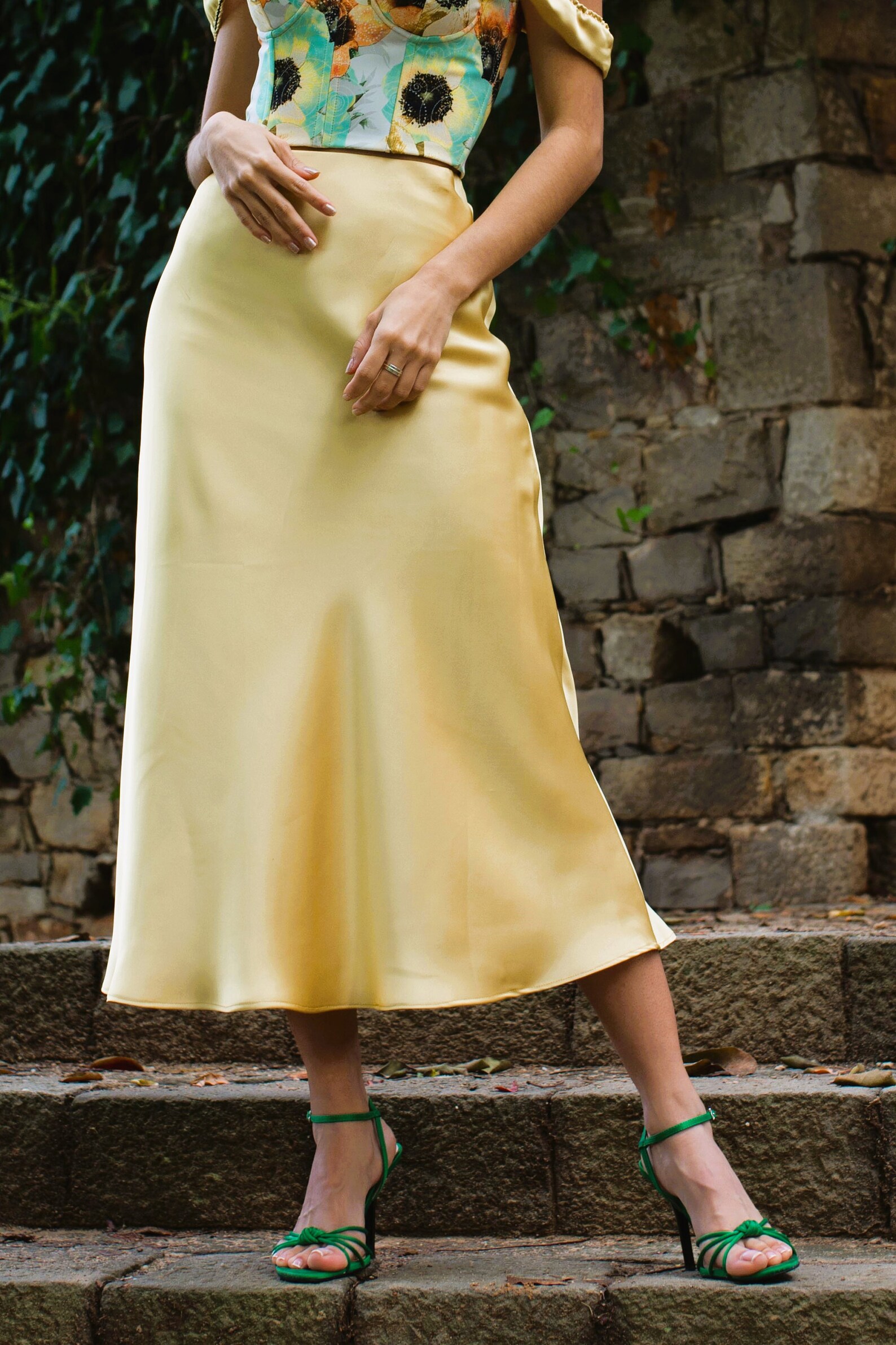 Mustard Silk Skirt/ Elegant Silk A-line Skirt in Mustard/ Royal Yellow ...
