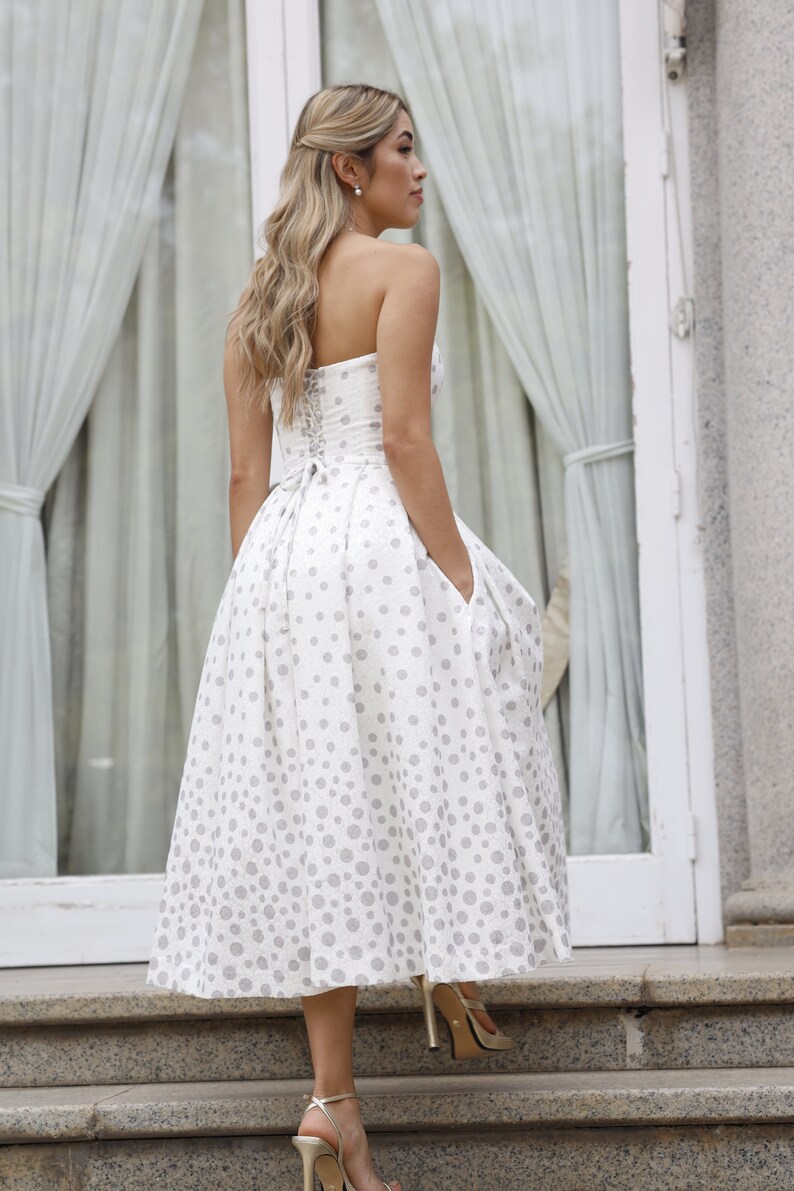 Off-white Midi Wedding Dress/ White Civil Wedding Dress/ Below the Knee ...
