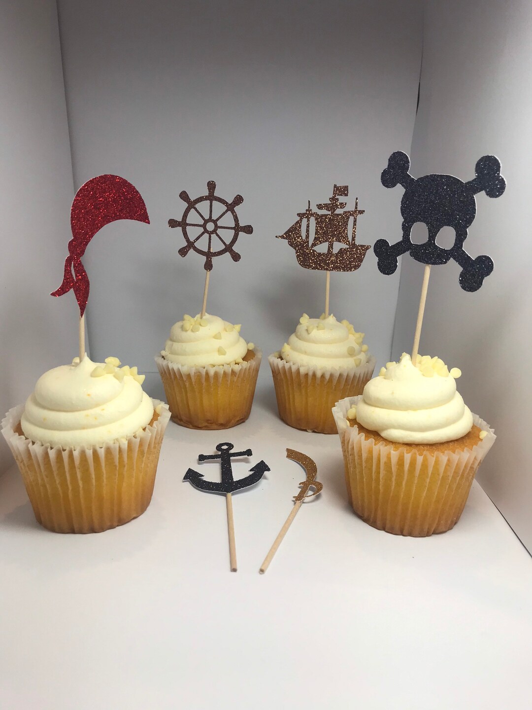 Pirate Birthday for First Birthday Pirate Cupcake Toppers, Skull and ...