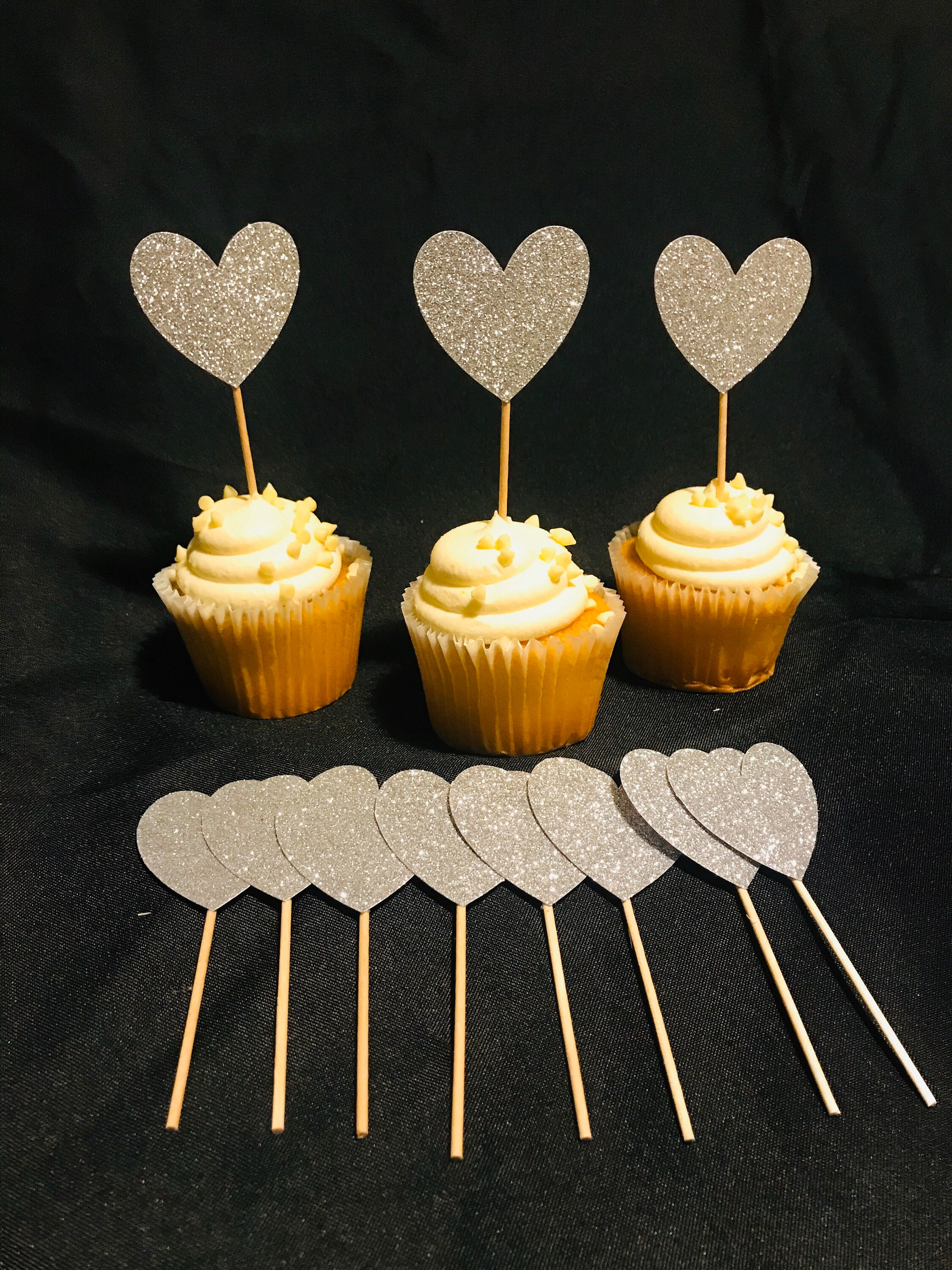 Cupcake Topper Pink Glitter Heart Cupcake Topper Birthday - Etsy