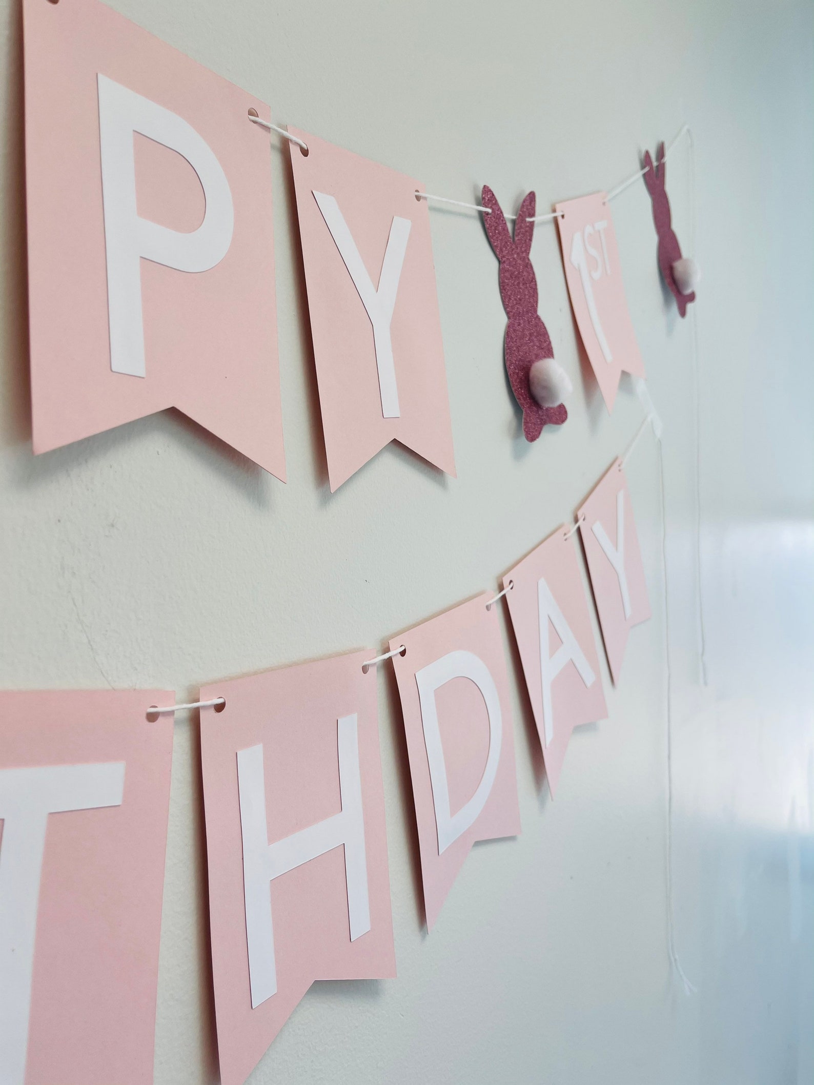 First Birthday Banner Pink Bunny Birthday Banner Bunny - Etsy