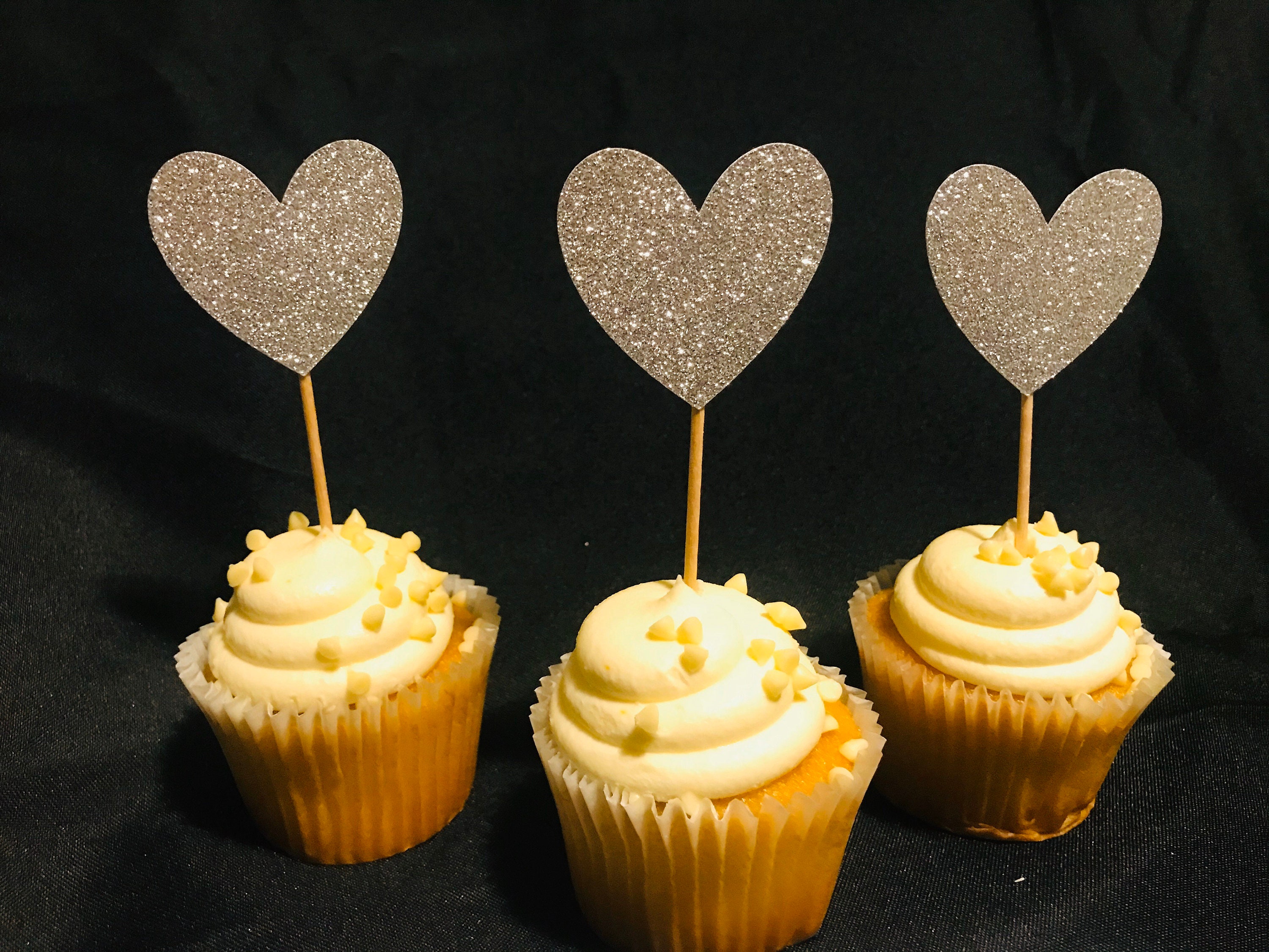 Cupcake Topper Pink Glitter Heart Cupcake Topper Birthday - Etsy