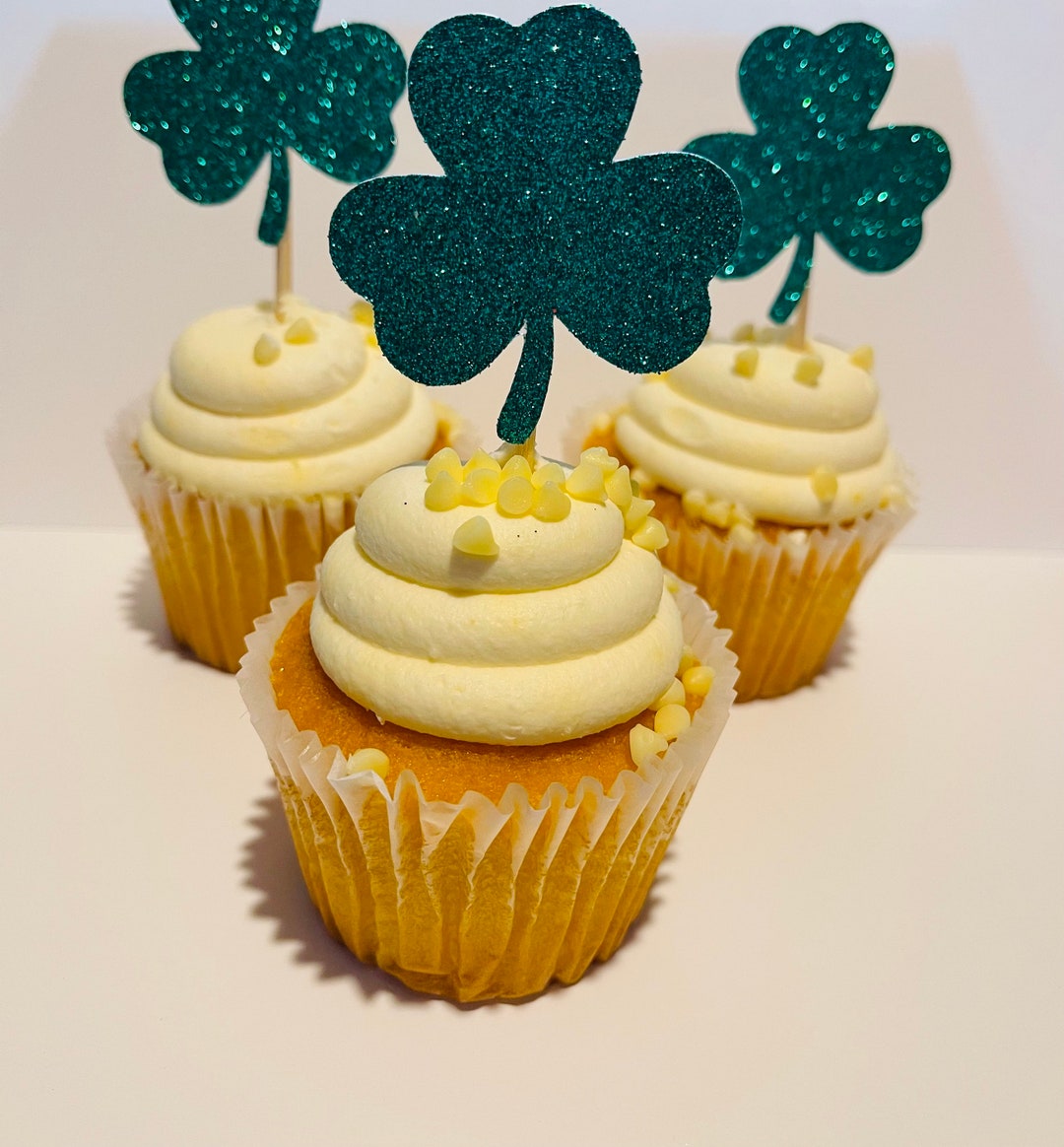 Glitter Shamrock Cupcake Toppers: St Patrick's Day Decorations - Etsy
