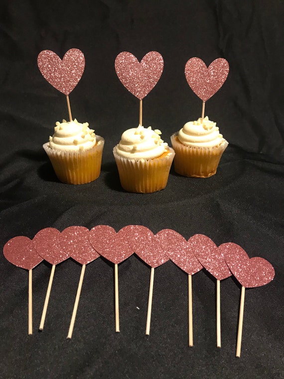 Cupcake Topper Pink Glitter Heart Cupcake Topper Birthday | Etsy