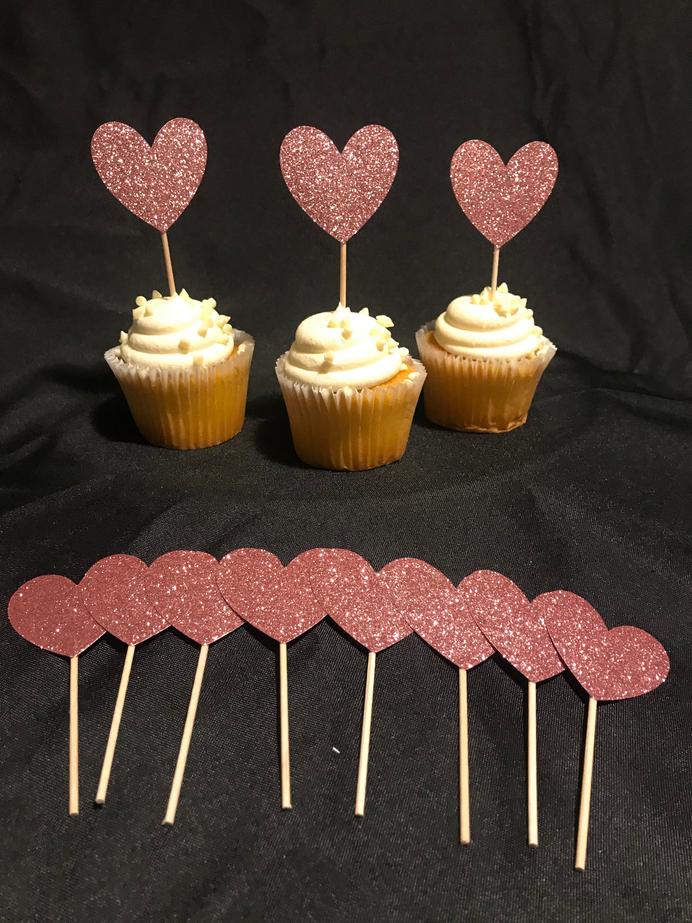 Cupcake Topper Pink Glitter Heart Cupcake Topper Birthday - Etsy