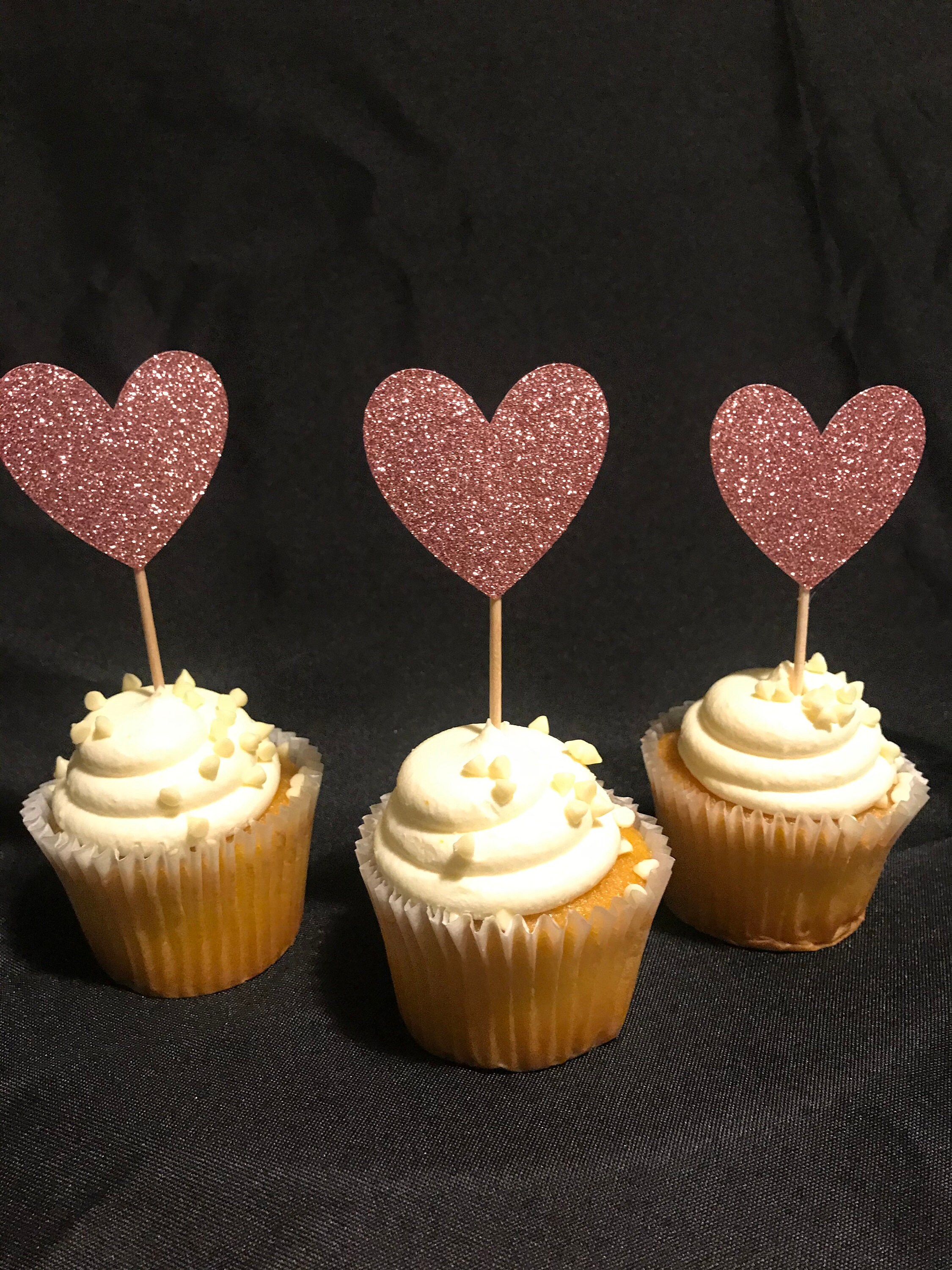 Cupcake Topper Pink Glitter Heart Cupcake Topper Birthday - Etsy