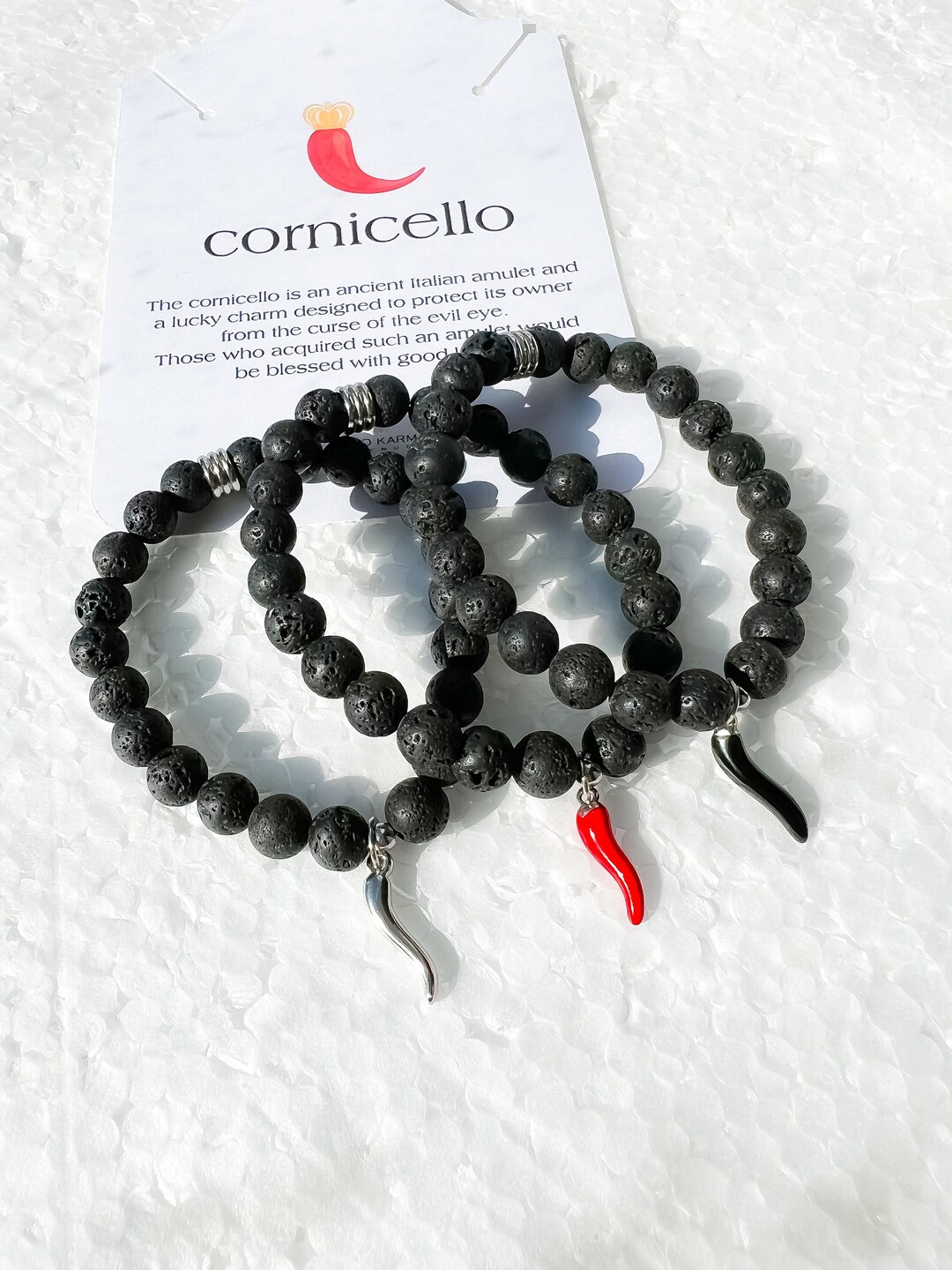 Black Lava Cornicello Bracelet, Italian Horn Bracelet, Black Beaded Men ...