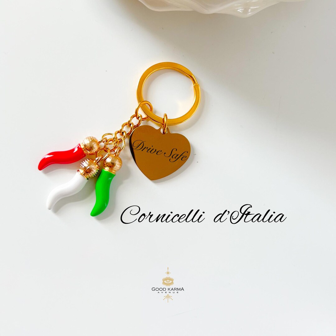 Personalized Italian Horn Keychain | Custom Engraved Gold Heart With ...