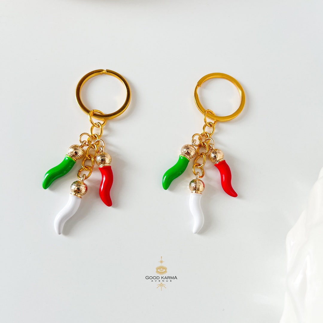 Italian Flag Cornicello Keychain, Horn of Amalfi Good Luck Charm ...