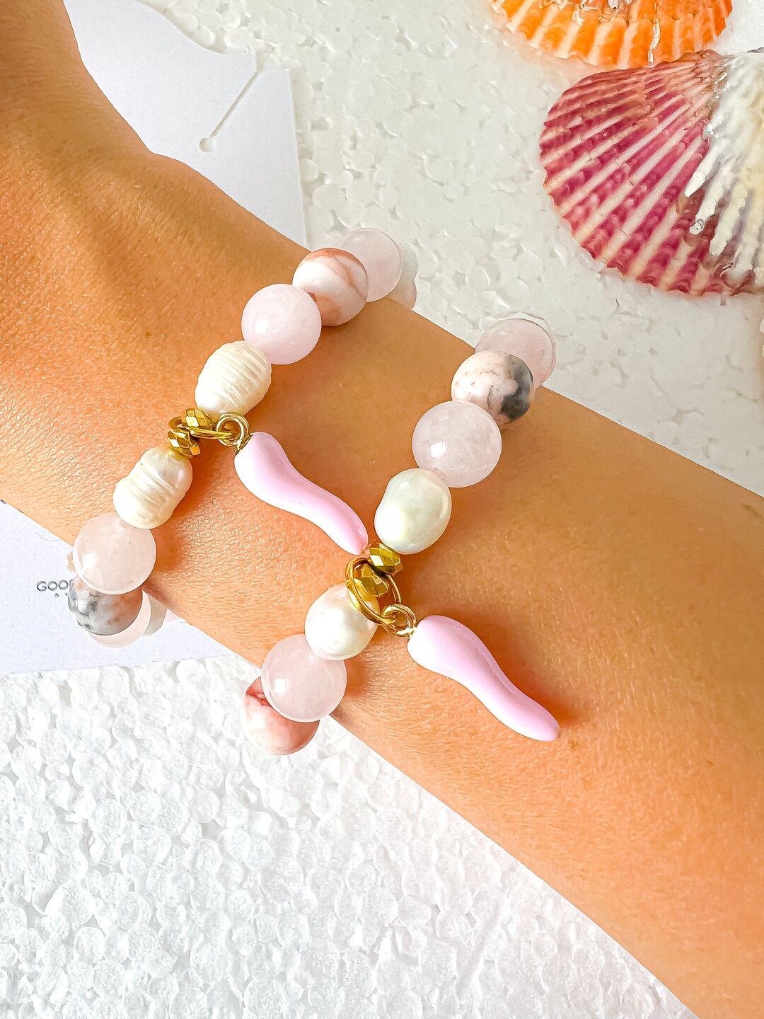 Pink Cornetto Italian Horn Bracelet, Malocchio Women Bracelet, Italian ...