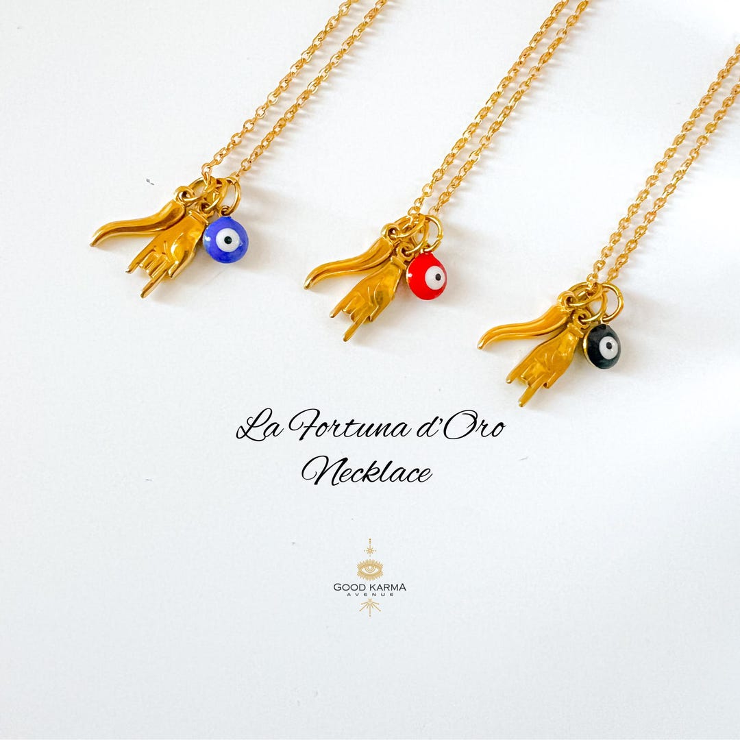 Gold Cornicello Necklace With Evil Eye and Mano Hand | Italian Amulet ...