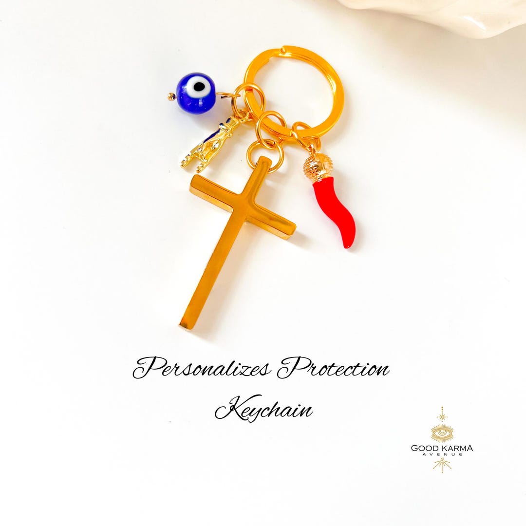 Personalized Gold Cross Keychain, Engravable Statement Amulet With ...