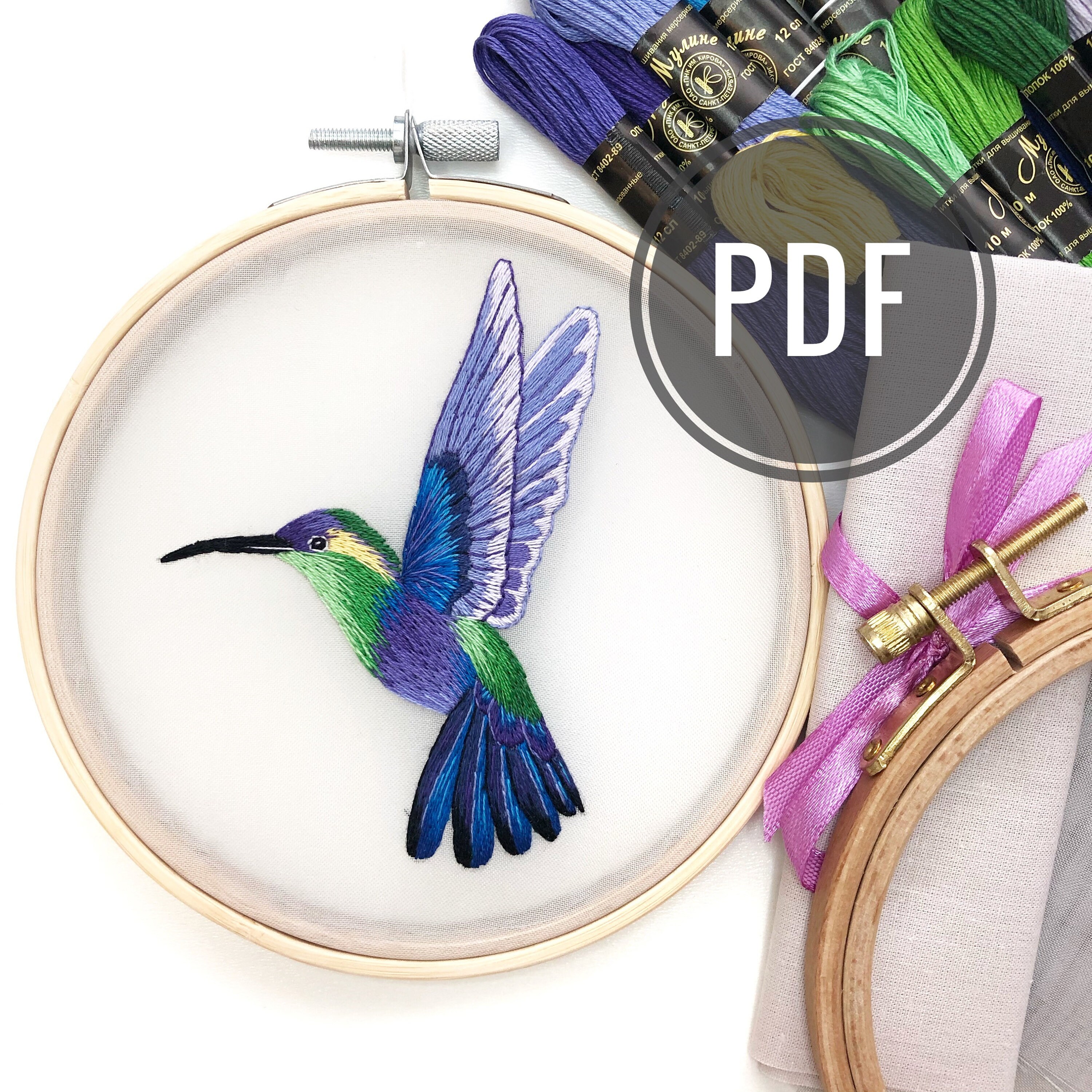 Digital hand embroidery hummingbird PDF pattern for beginner | Etsy