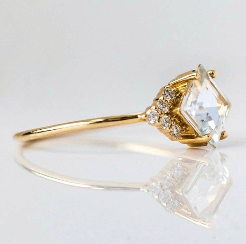 White Topaz Engagement Ring Square Cut 14K Yellow Gold Engagement Ring ...