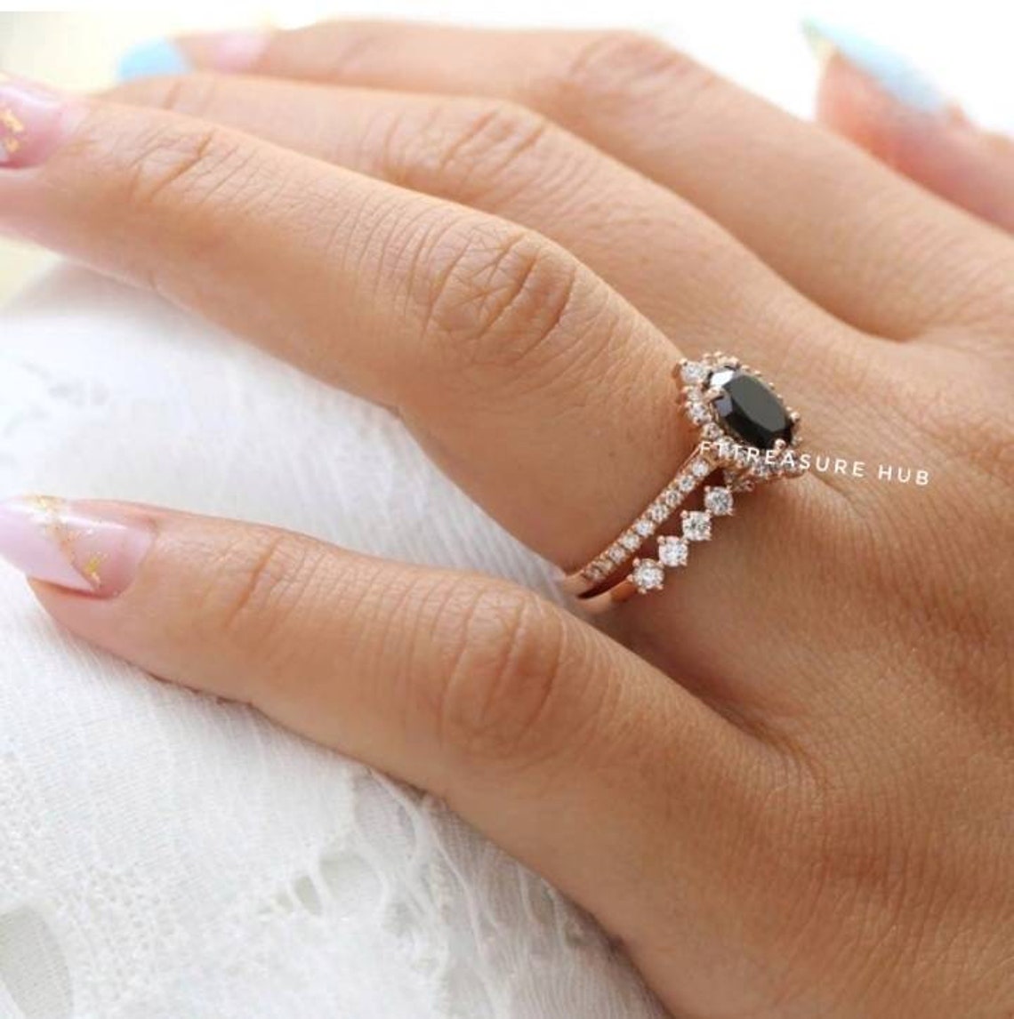 Black Spinel Engagement Ring Setvintage Wedding Ring - Etsy