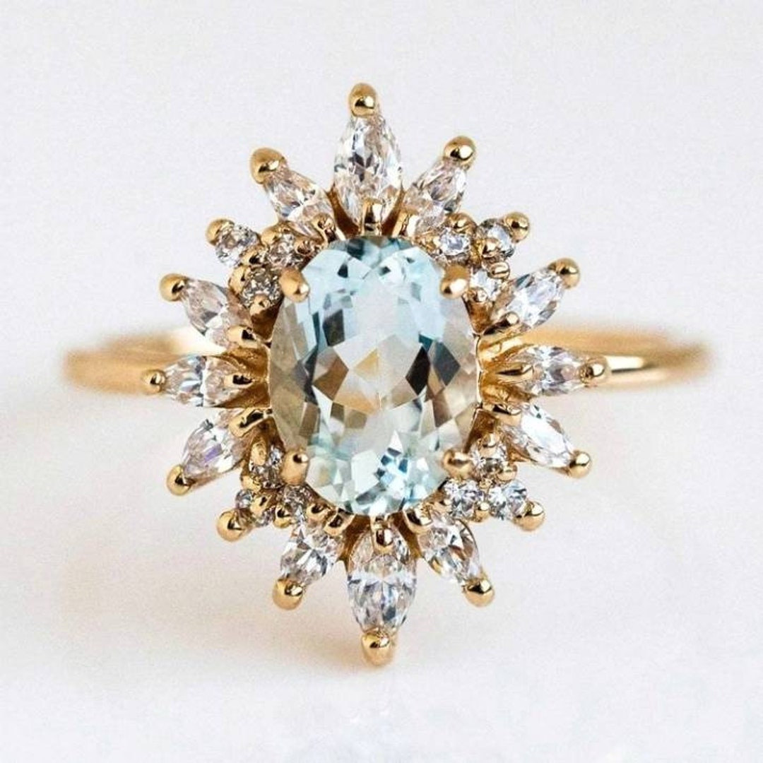 Ocean Blue Engagement Ring, Oval Aquamarine Promise Ring, Birthday Gift ...
