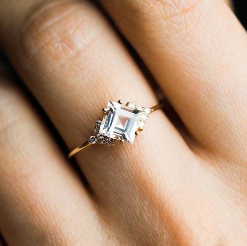 White Topaz Engagement Ring Square Cut 14K Yellow Gold Engagement Ring ...