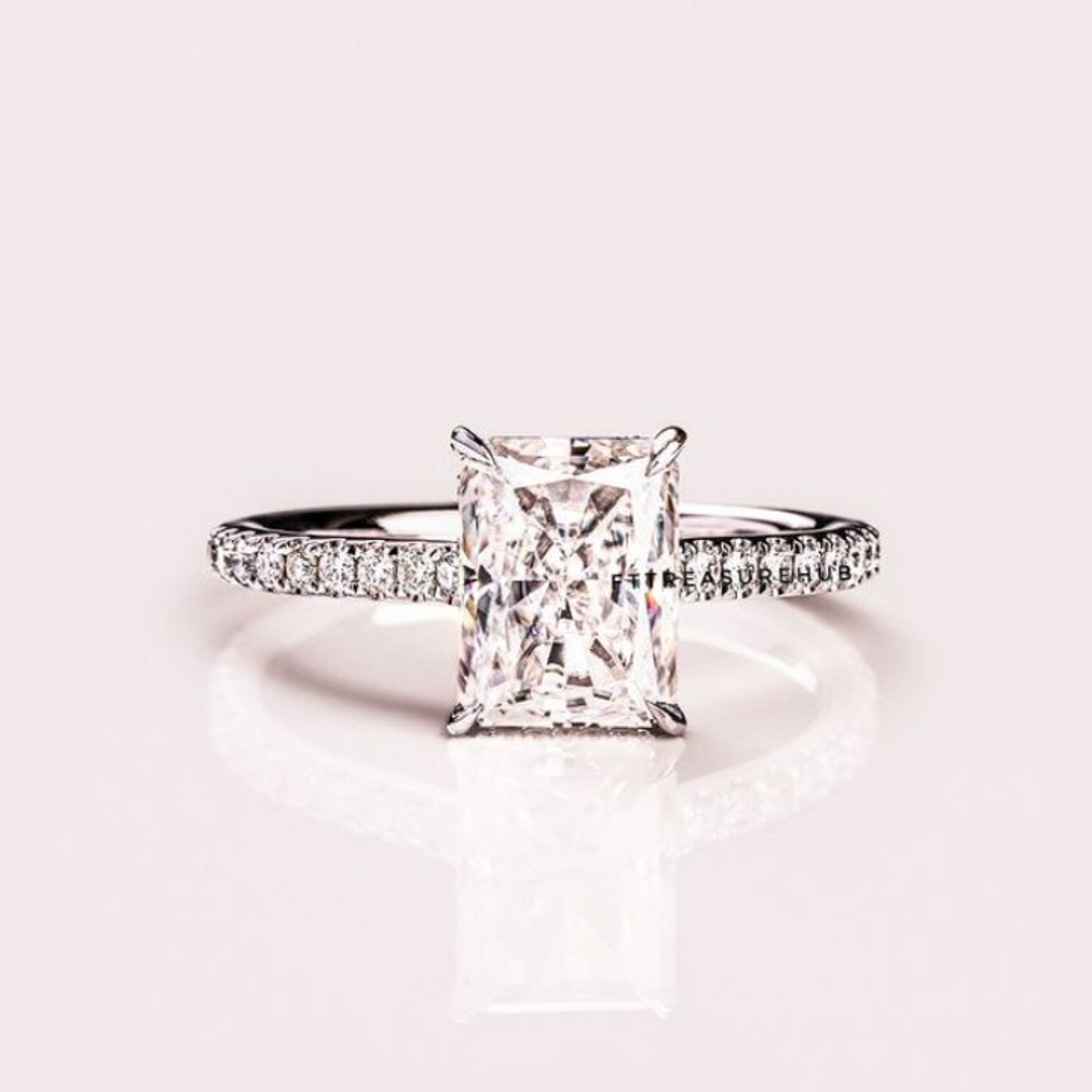 Brilliant Radiant Cut Engagement Ring / Side Stone Accented Promise ...