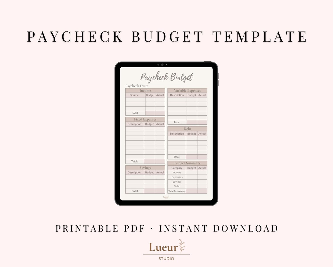Paycheck Budget Template | Printable Budget Planner | Monthly Expense ...