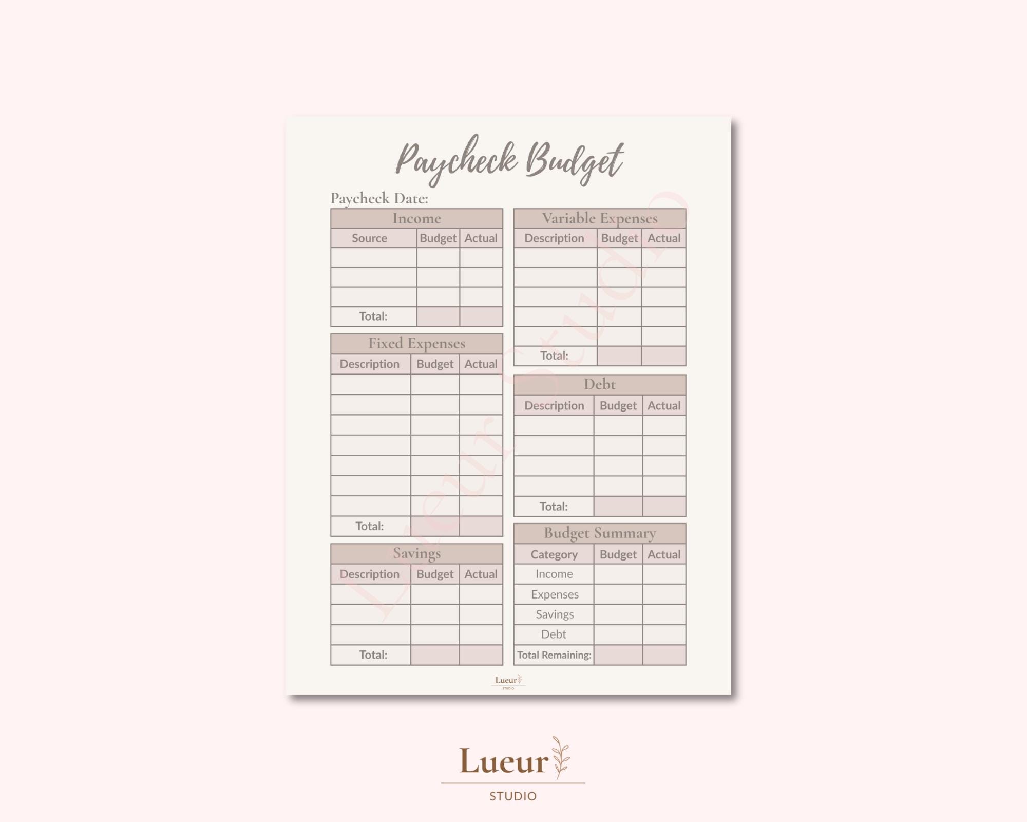 Paycheck Budget Template | Printable Budget Planner | Monthly Expense ...