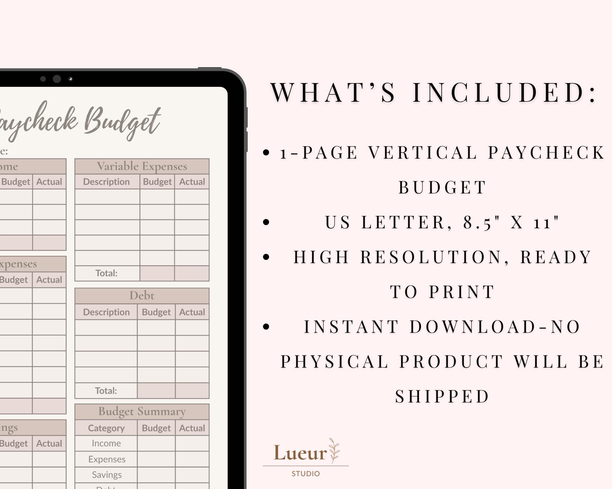 Paycheck Budget Template | Printable Budget Planner | Monthly Expense ...