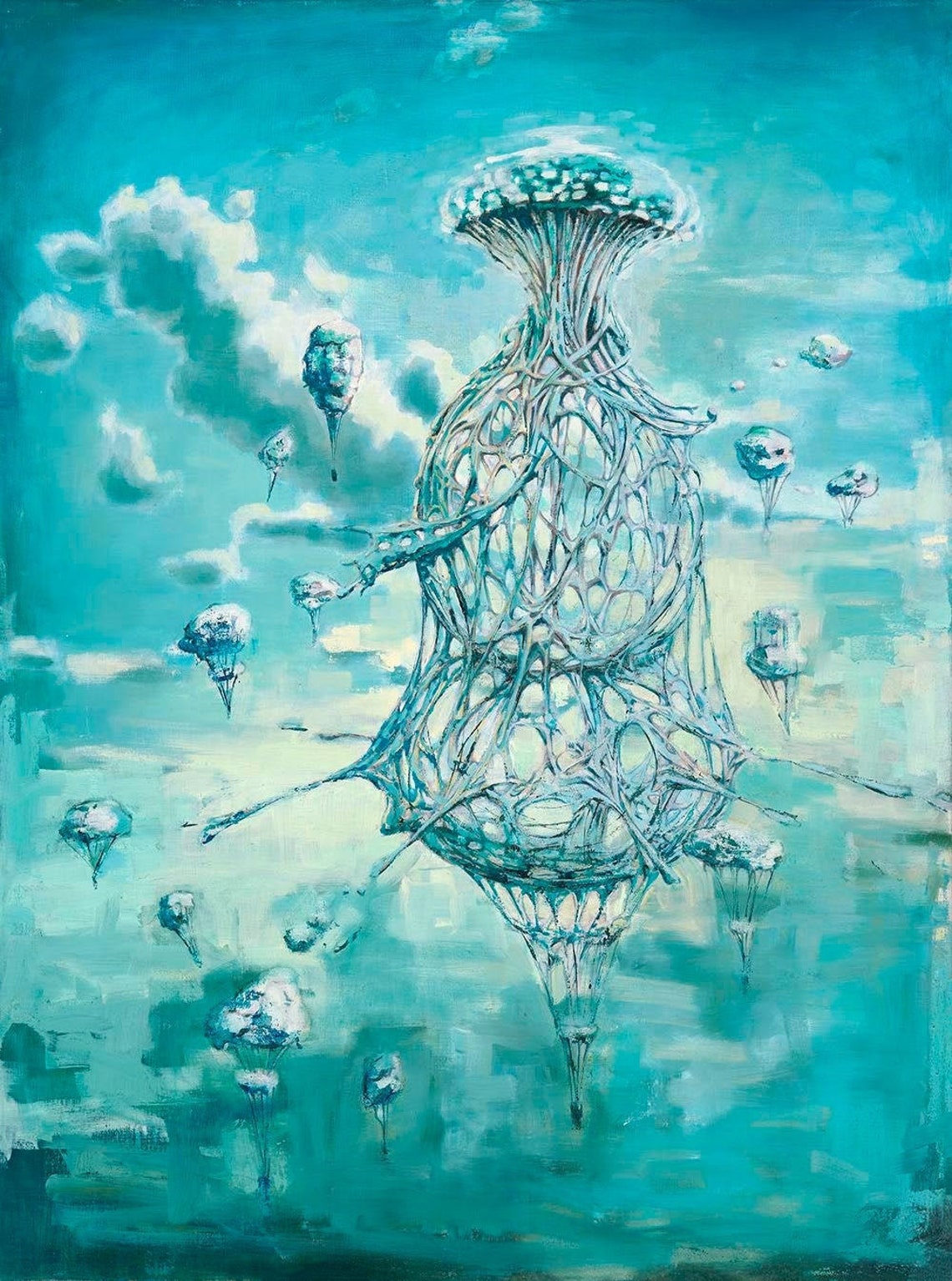Blue/teal Surreal Sky Clouds Balloon Dreamscape Oil Painting - Etsy