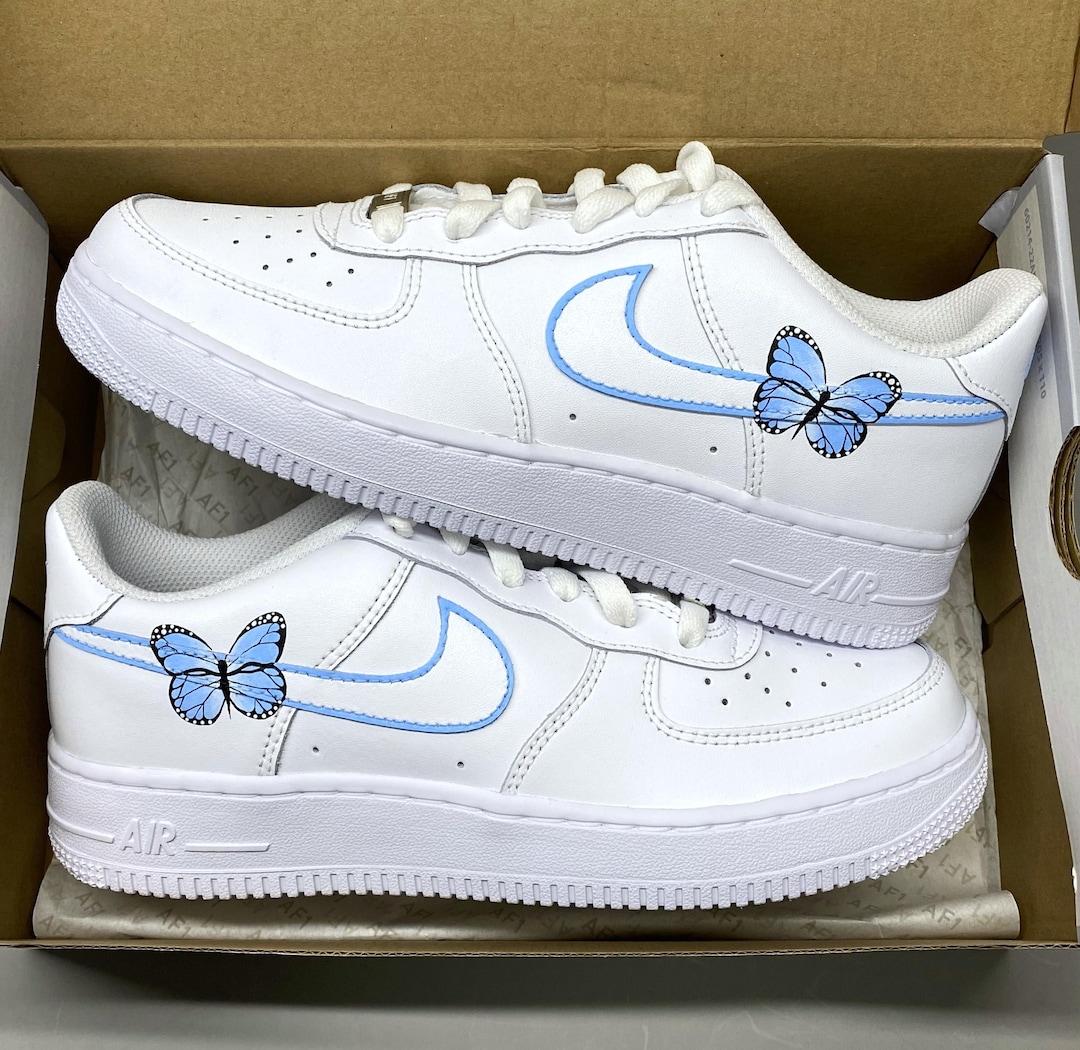 Custom Air Force 1, Nike Sneakers, Light Blue Butterfly, AF1 Swoosh ...
